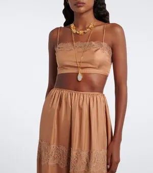 Ulla Johnson Leiko Lace-trimmed Silk Twill Crop Top