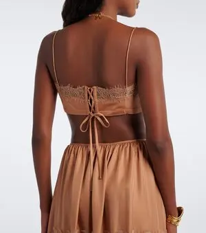 Ulla Johnson Leiko Lace-trimmed Silk Twill Crop Top