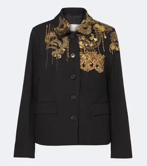 Dries Van Noten Embellished Cotton Twill Blazer - Black