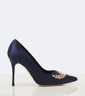 Manolo Blahnik Pasadis Embellished Satin Pumps