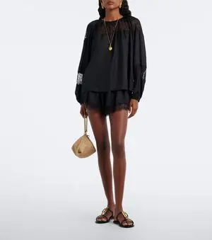 Ulla Johnson Georgina Lace-trimmed Silk Shorts