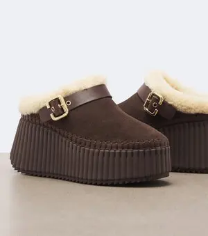 Chloé Nama Shearling-lined Suede Platform Mules