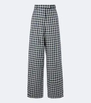 Dries Van Noten Checked Cotton Flannel Wide-leg Pants - Green