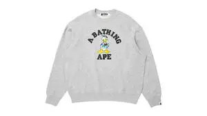 A BATHING APE X Disney Donald Duck College Relaxed Fit Crewneck Sweatshirt - Gray