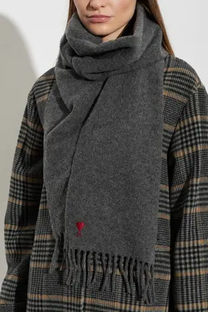 AMI Paris Wool Scarf - Grey