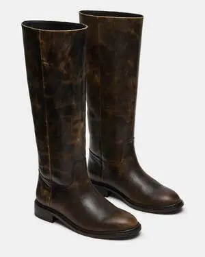 Steve Madden Marna Knee High Boots - Brown Distressed