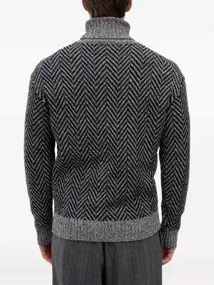 Hugo Relaxed-fit Turtleneck Sweater With Herringbone Knit - Black
