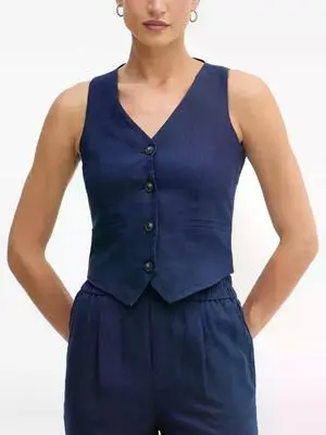 BENETTON Button-up Linen Waistcoat - Blue