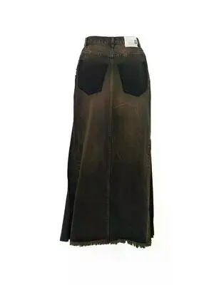 Mihara Yasuhiro Pleated Panel Frayed Maxi Skirt - Black