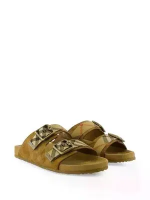Burberry Check Suede Urchin Sandals - Brown
