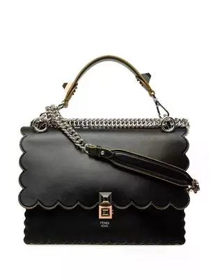 Fendi 2010-2026 Medium Scalloped Leather Kan I Satchel - Black