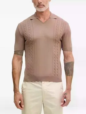 BENETTON Cable-knit Polo Shirt - Brown
