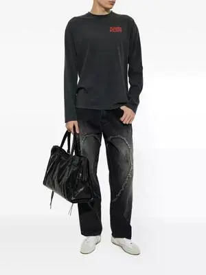 CARNE BOLLENTE Logo-print Rhinestone-embellished Long-sleeve T-shirt - Black