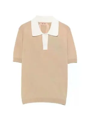N°21 Contrast-collar Short-sleeve Polo Shirt - Neutrals