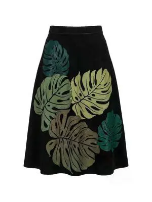 Valentino Garavani Leaf-patchwork A-line Skirt - Black