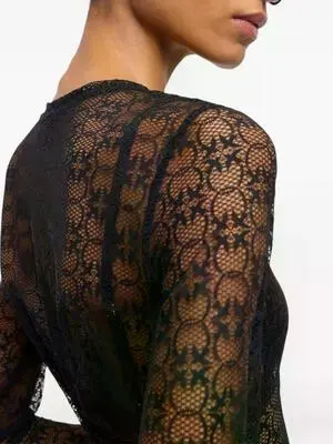 Pinko Stretch-lace Sweater With Love Birds Logo Motif - Black