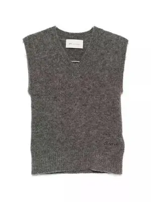AMI Paris V-neck Logo-embroidered Sweater - Grey