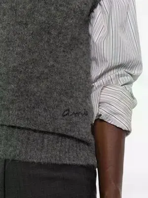 AMI Paris V-neck Logo-embroidered Sweater - Grey
