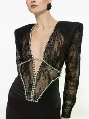 NISSA Lace-panelled Crystal-embellished Dress