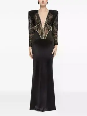 NISSA Lace-panelled Crystal-embellished Dress