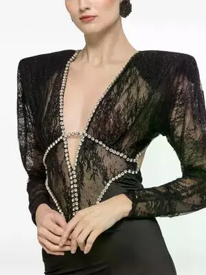NISSA Lace-panelled Crystal-embellished Dress