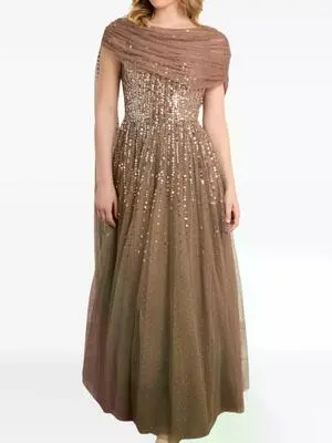 NEEDLE & THREAD Moonlight Sequin-embellished Draped Gown - Brown