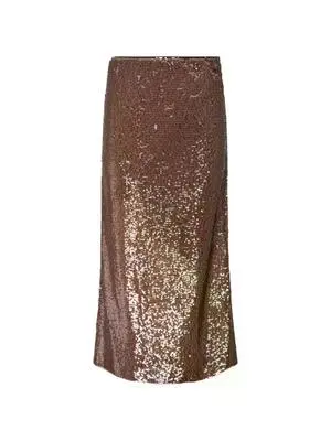 GAELLE PARIS Sequin-embellished Midi Skirt - Brown