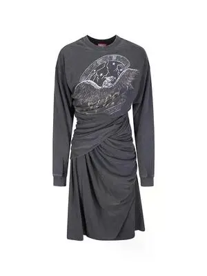 DIESEL® Graphic-print Draped Dress - Grey