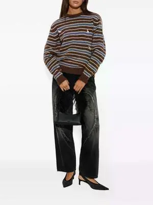 CARNE BOLLENTE Rabbit-embroidered Striped Sweater - Brown