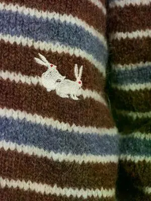 CARNE BOLLENTE Rabbit-embroidered Striped Sweater