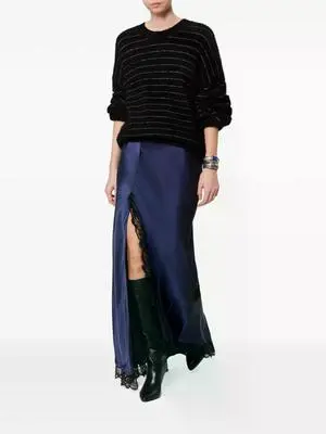 Isabel Marant Étoile Alexandra Silk Satin Skirt With Lace Detail - Blue