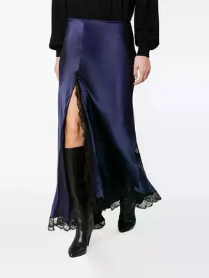 Isabel Marant Étoile Alexandra Silk Satin Skirt With Lace Detail - Blue