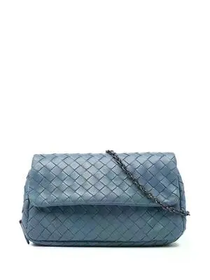Bottega Veneta 2012-2026 Mini Nappa Intrecciato Expandable Chain Flap Crossbody Bag - Blue