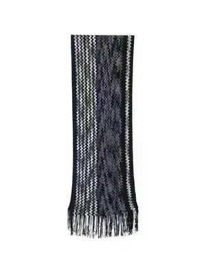 Missoni Zigzag-knit Fringed Scarf - Blue