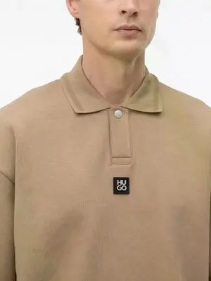 Hugo Structured Cotton-blend Sweatshirt With Polo Collar - Neutrals