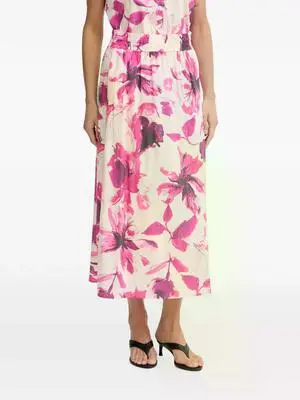 MARC AUREL Floral-print Smocked-waist Midi Skirt - Neutrals