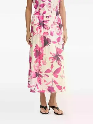 MARC AUREL Floral-print Smocked-waist Midi Skirt - Neutrals