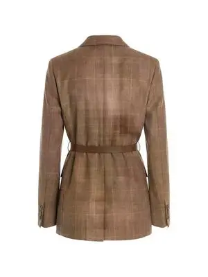Max Mara Belted Checked Blazer - Brown