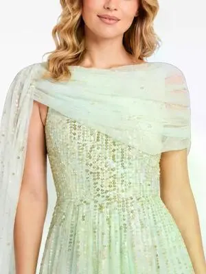 NEEDLE & THREAD Moonlight Sequin-embellished Draped Gown - Green