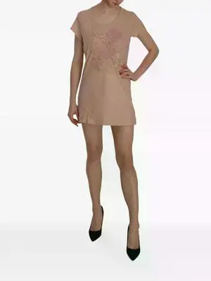 PINK MEMORIES Lace-appliqué Short-sleeve Mini Dress - Pink