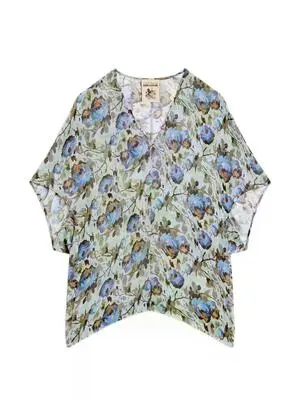 SEMICOUTURE Placida Floral-print V-neck Blouse - Green