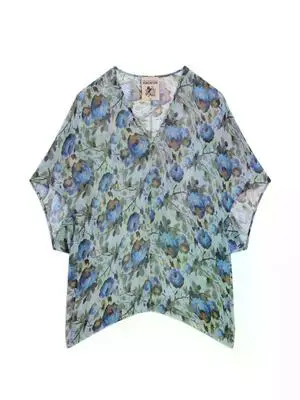 SEMICOUTURE Placida Floral-print V-neck Blouse - Green