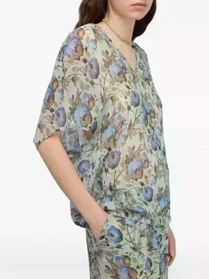 SEMICOUTURE Placida Floral-print V-neck Blouse