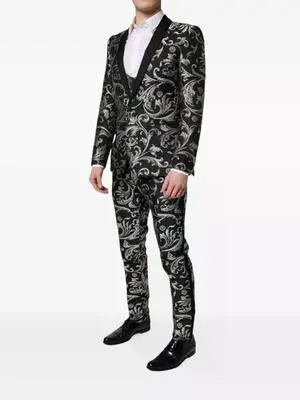 Dolce & Gabbana Martini Baroque-jacquard Three-piece Suit - Black
