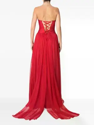 M.MARQUISE Viviene Pleated Silk Maxi Dress