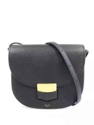 Celine Trotteur Leather Shoulder Bag - Black