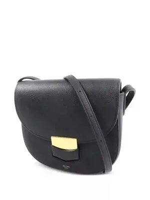 Celine Trotteur Leather Shoulder Bag - Black