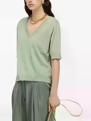 SEMICOUTURE V-neck Short-sleeved Sweater - Green