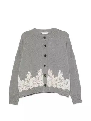 Alberta Ferretti Lace-trim Cardigan - Grey