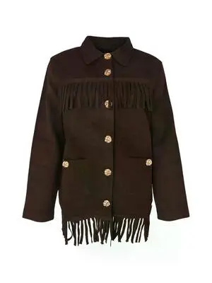IZAAK AZANEI Fringe-detail Button-up Jacket - Brown